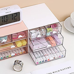 Comix Desk Organizer with Drawer, Desk Storage Box with 4 drawers, Plastic Office Stationery Supplies Organizers, Desktop Organizer for Office School Home (White)