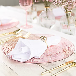 PLASTICPRO [Pink Hammered 8 Pack] 13'' Charger Plates Pink Hammered Plastic Heavy Duty Disposable Dinner Chargers Serveware Dishes Platters Tableware for Parties, Weddings & More