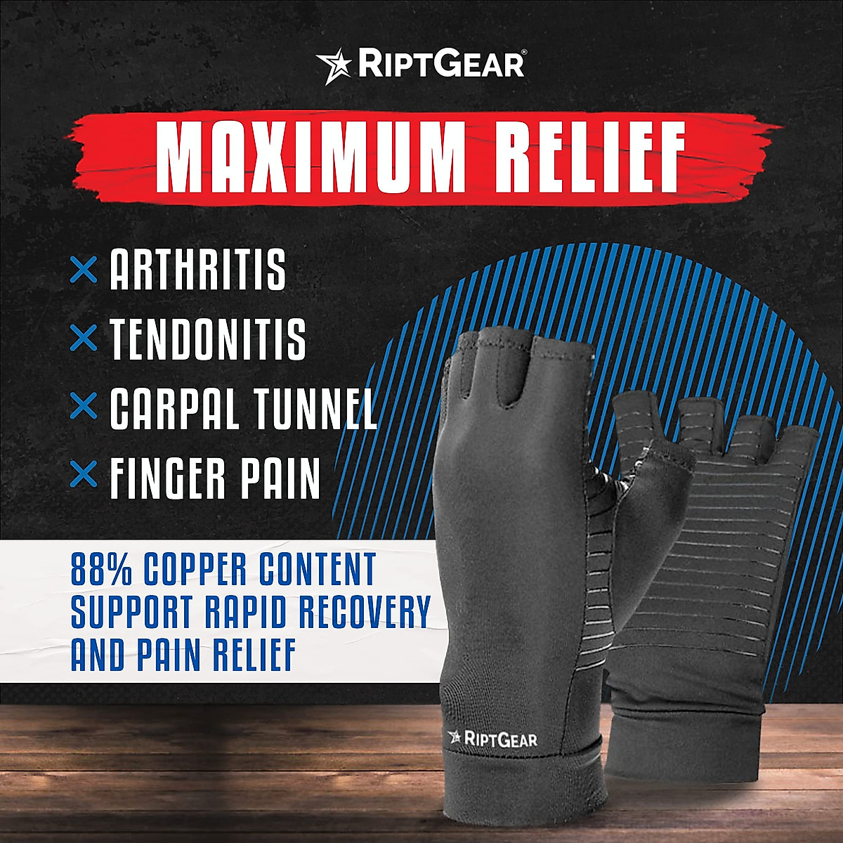 RiptGear Compression Gloves for Women and Men for Arthritis (Pair) - Women's and Mens Gloves for Hand Pain - Compression Gloves Men and Women - Golf Bowling Cycling Tennis (X-Large)