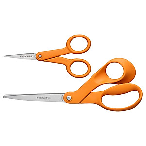 Fiskars 67517197J Original Orange-Handled Scissors 8 Inch and 5 Inch, 2-Piece Set, Orange