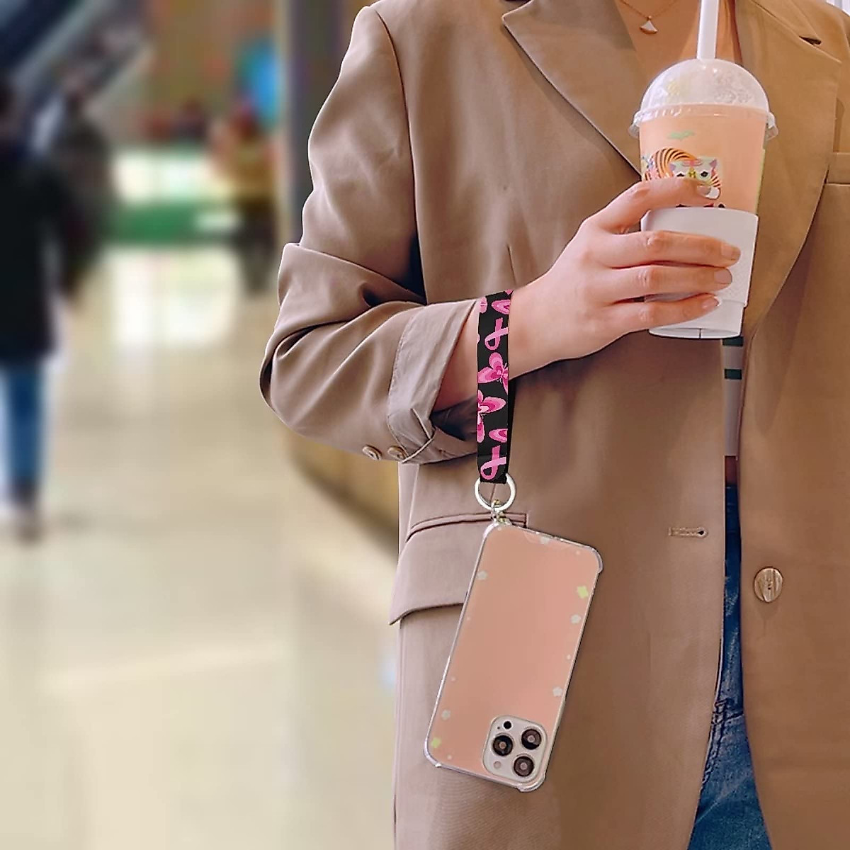 INSTANTARTS Auto Keychain Lanyard Wristlet Strap Breast Cancer Awareness Hand Wrist Landyard Key Chain with Metal Ring for Car Keys, Camera, Cell Phone, Backpack