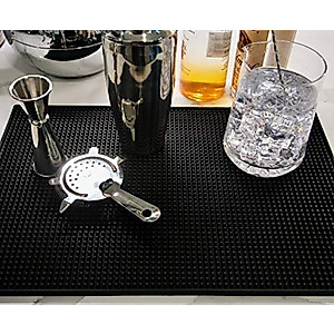 Highball & Chaser Bar Mat 18in x 12in, Thick Durable and Stylish Bar Mat for Spills. Non Slip, Non-Toxic, Service Mat for Coffee, Bars, Restaurants Counter Top (2 Pack, Black)