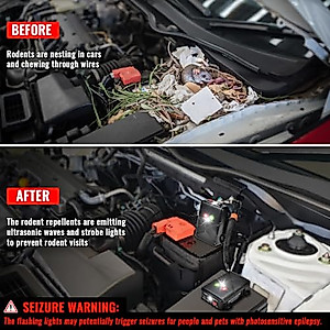Loraffe Under Hood Animal Repeller Battery Operated Rodent Repellent Ultrasonic Rat Deterrent Keep Mice Away from Car with Ultrasound and Strobe Lights Vehicle Pest Control Automobile Rodent Defense