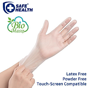 Safe Health Biomass Eco-Friendly Vinyl Disposable Gloves, USDA Certified Biobased Product, Latex Free, Powder Free, Clear, Box of 100, X-Large, 3 mil