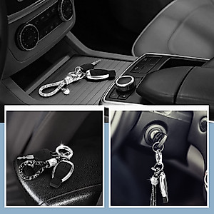 Crystal Bling Car Keychain for Women Glitter Rhinestone Keychain Ring Strap Keychain Accessories Car Key Decorations, Black, White, Large