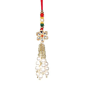 spelerio Bhaiya and Bhabhi Rakhi for Brother Rakshabandhan Thread Lumba Rakhi Floral with Pearl - Designer Lumba (Designer Lumba 4, Standard)