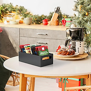 DRASTAR Pantry Organization and Storage Bins, Seasoning Packet Organizer with Removable Dividers,Wooden Storage Caddy for Kitchen, Pantry, Cabinet, Countertop, Black