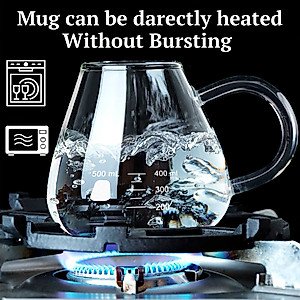 Erlenmeyer Flask Mug - Beaker Coffee Mug with Measurements - Borosilicate Thick Durable Glass 16.9oz (500mL) Capacity - Great Gift for Anyone who Loves Science & Chemistry