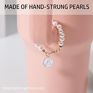 LUHOHI Letter Charm for Stanley Cup，Pearl Chain Accessories Stanley Cup Initial Charms for Handle Stuff Decor Water Bottle Jewelry Tumbler Cute Simple Modern Personalized Name ID Decorations (A)