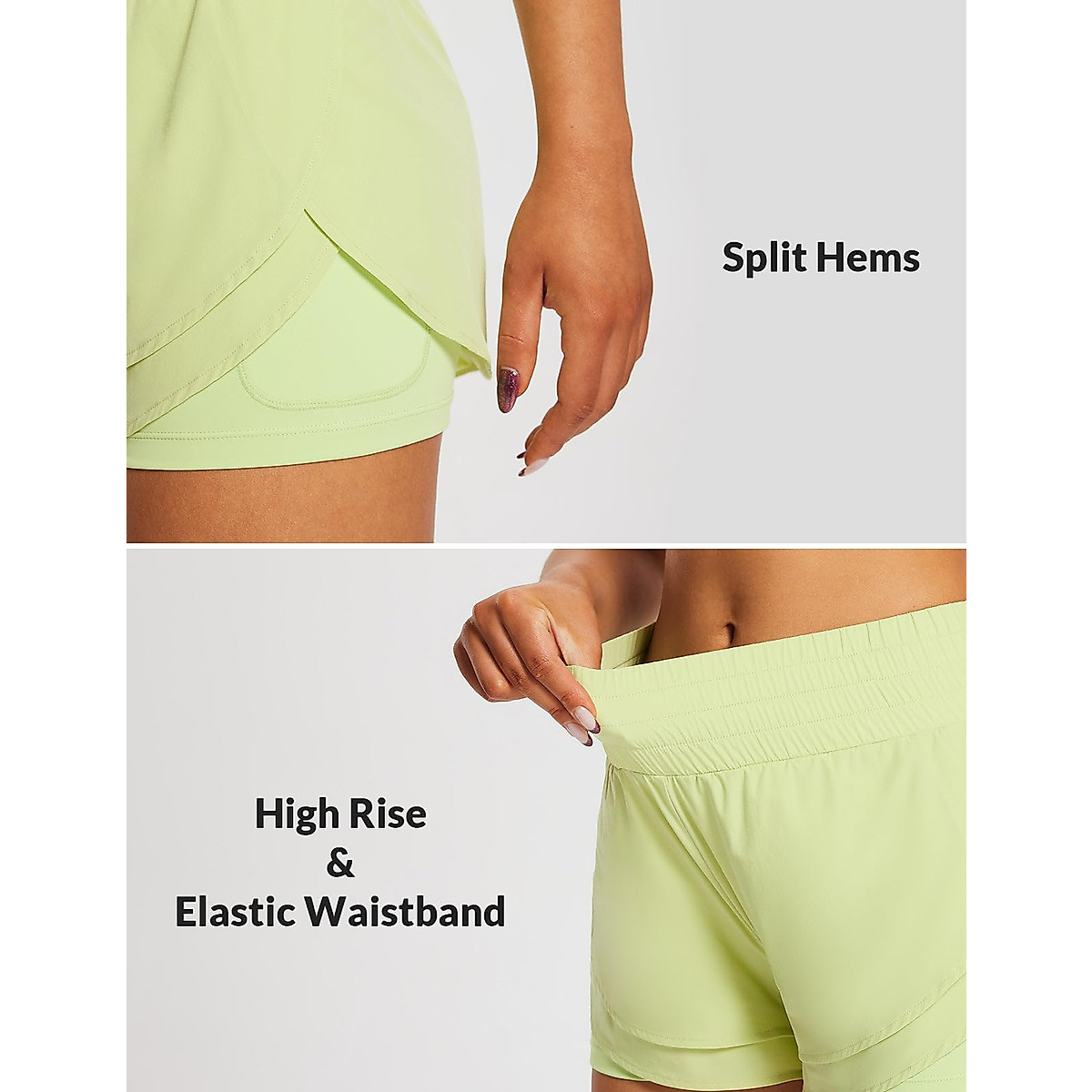 BALEAF Women's Workout Running Shorts 2 in 1 Spandex High Waisted 3" Athletic Shorts with Liner Pockets Green M