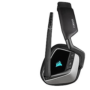 Corsair VOID RGB ELITE Wireless Premium Gaming Headset with 7.1 Surround Sound, Silver Edition (Microfiber Mesh Fabric, Omnidirectional Microphone, Up to 40ft of Range, On-Ear Controls, RGB Lighting)