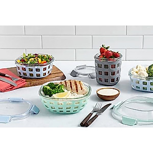 Ello DuraGlass Food Storage Glass Lunch Bowl Container - Meal Prep Container with Silicone Sleeve and Airtight Lid, 5 Cup, Blue