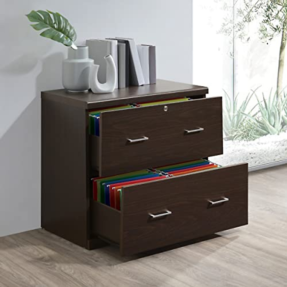 OSP Home Furnishings Alpine 2-Drawer File Cabinet with Locking Top Drawer and Lockdowel Fastening System, Lateral, Espresso