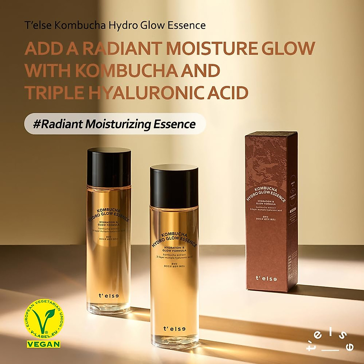 T'else Kombucha Hydro Glow Essence 5.07 fl.oz., Enriched with kombucha and triple hyaluronic acid, Radiant moisturizing essence for smooth and healthy dewy glowing skin, All Skin Type, Korean Skincare