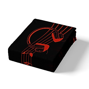 Feelyou Abstract Ombre Bedding Set Full Size Kids Red and Black Musical Comforter Cover Set for Boys Girls Teens Music Geometric Duvet Cover Striped Bedspread Cover Room Decor Quilt Cover