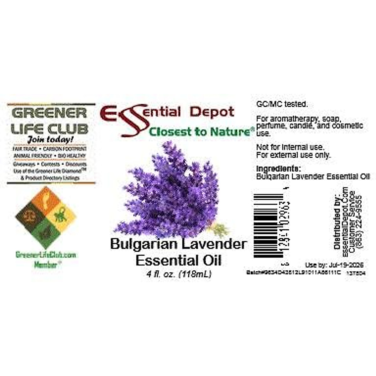 Bulgarian Lavender Essential Oil - 4 oz - GC/MS Tested - Skin Safe - Supplied in 4 oz. Amber Glass Bottle with Black Phenolic Cone Lined and Safety Sealed Cap