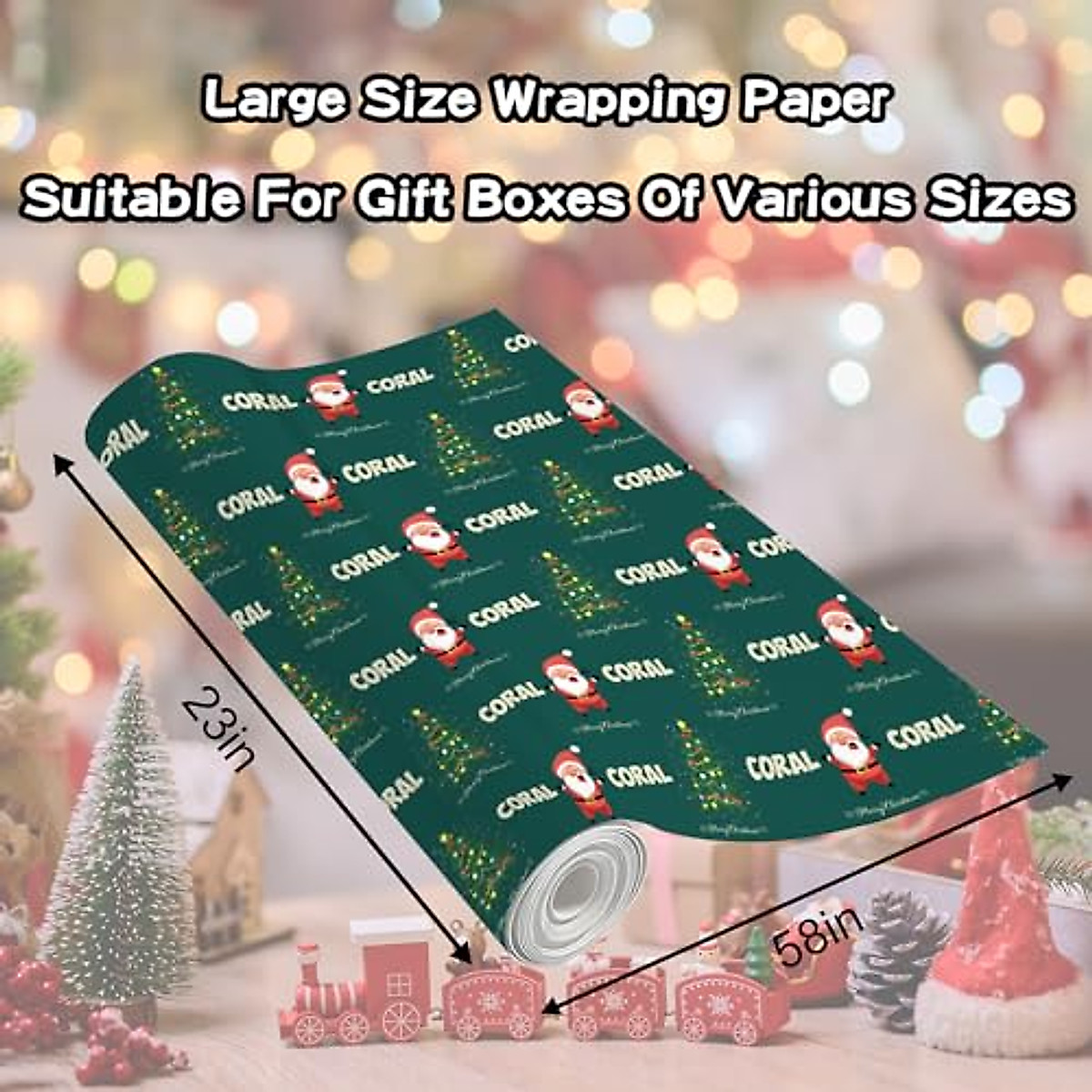 Custom Christmas Wrapping Paper for Kids with Name, Gift Wrapping Paper for Christmas Gifts Wrap, Christmas Wrapping Paper Jumbo Rolls for Adult, Personalized Christmas Wrapping Paper Clearance