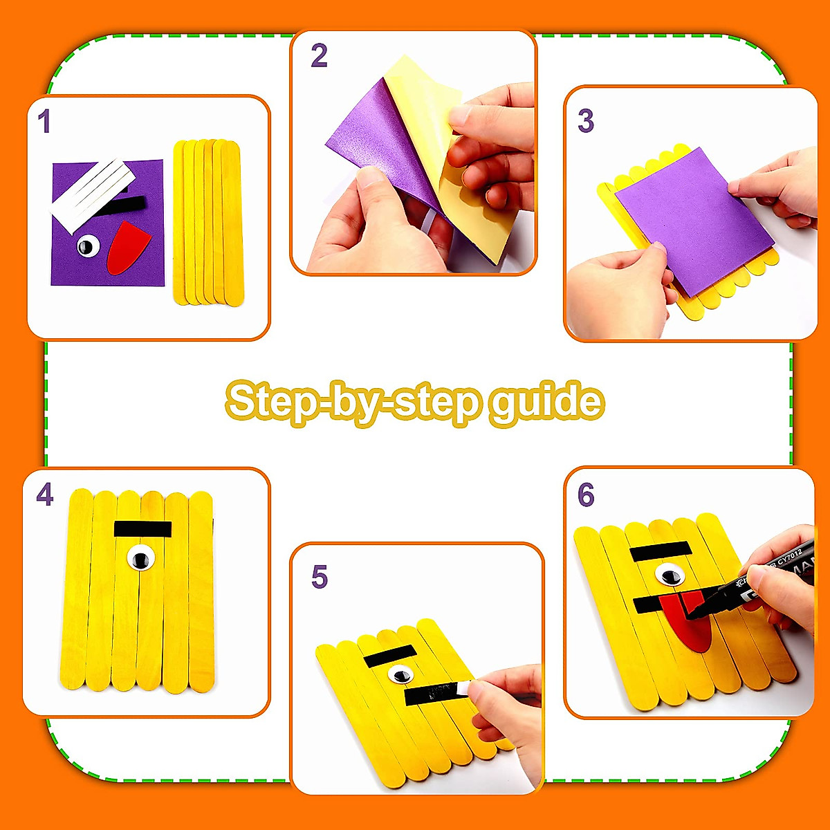 Zhanmai 10 Pack Halloween Crafts Kits for Kids Pumpkin Devil Arts Kits DIY Colorful Craft Sticks Ice Lolly for Halloween Party Supplies