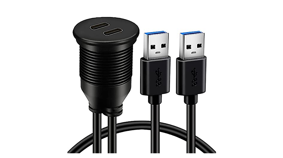 BATIGE Dual USB 3.0 to Type C Car Flush Mount Cable - 3ft