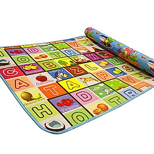 SIMPVALE Double-Sided Mats Foam Waterproof Baby Crawling Thickening Mat Drawing Alphabet Figures Animals Pattern 180cm x 120cm x1cm (70.86inch x 47.24inch x 0.4inch)