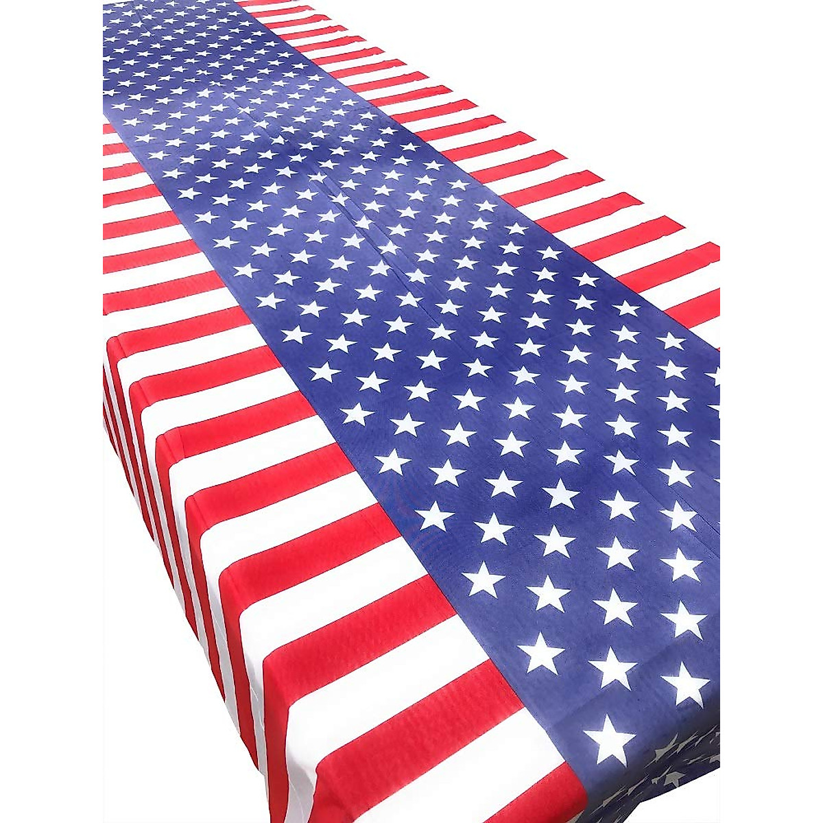 Oojami Pack of 6 American Themed Plastic Tablecloths | Red, White, Blue Striped | Disposable Rectangular Cover (54"x108") | Perfect for 4th of July Parties & Picnics