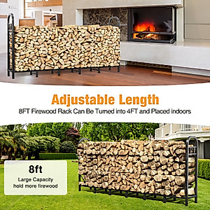 GREENER 8FT Firewood Rack Outdoor Heavy Duty Wood Rack for Firewood Indoor Log Holder for Fireplace, Fire Wood Holder Metal Lumber Storage Carrier Firewood Log Rack Stand Stacker for Patio Porch Black