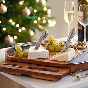 Premium Oval Charcuterie Board Cheese Board Set: Acacia Wood, Stainless Steel Knives - Christmas Gifts for Women, House Warming Gifts Ideas, New Home, Wedding Gifts for Couple, Bridal Shower