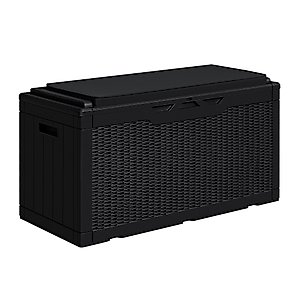 Greesum 100 Gallon Resin Deck Box Large Outdoor Storage with Cushions for Patio Furniture, Garden Tools, Pool Supplies, Weatherproof and UV Resistant, Lockable, Black