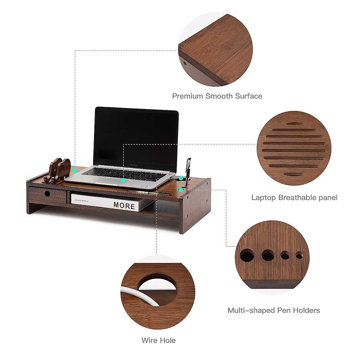 EGGREE Wood Monitor Stand Riser,Desktop Organizer with One Drawer Storage,Walnut Monitor Stand for Computer Laptop