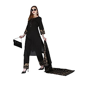 MESMERIICAL Women's Black Kurta Set with Dupatta (as1, alpha, l, regular, regular)