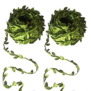 KEHAWK 2PCS 66FT Artificial Vines Fake Hanging Plants Leaves Ribbon Leaf Vine Trim Foliage Rattan DIY Wreath Foliage Green Leaves Ribbon Decorative Home Wall Garden Wedding Party Wreaths Decor