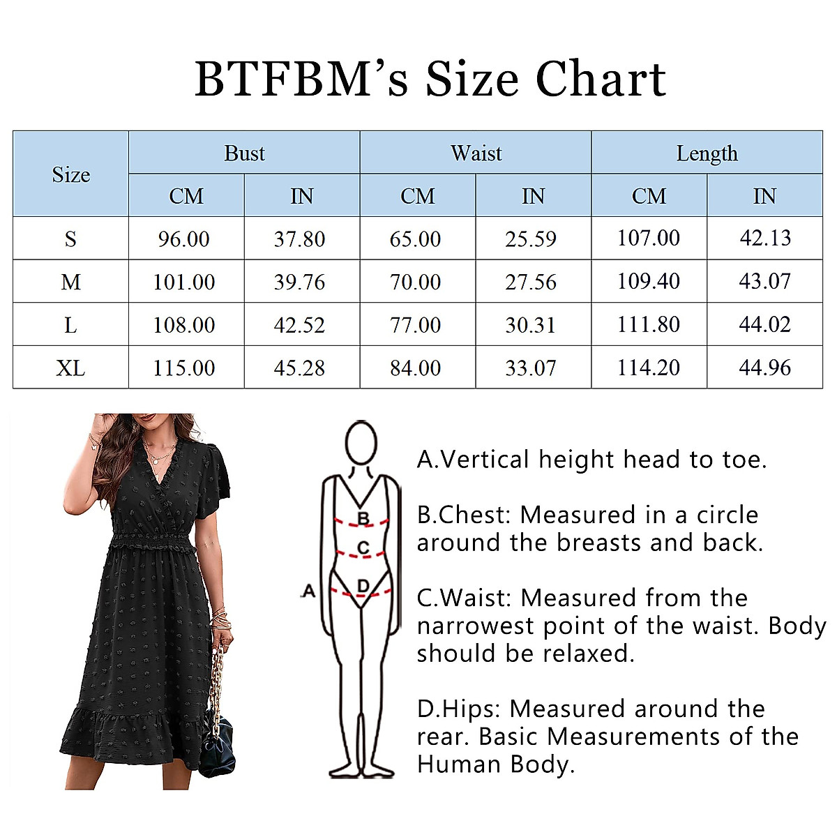BTFBM Women's Summer Elegant Short Sleeve V Neck Swiss Dot Midi Dresses Cute Boho High Waist Long Dresses A-Line Ruffle Dress（Solid Black,X-Large