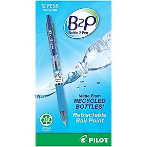 Pilot® B2P "Bottle To Pen" Retractable Ballpoint Pens, Fine Point, 0.7 mm, 86% Recycled, Transparent Blue Barrel, Blue Ink, Pack Of 12