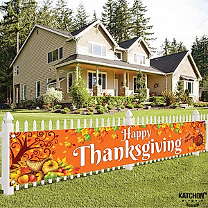 KatchOn, Happy Thanksgiving Yard Banner - Xtralarge, 120x20 Inch | Thanksgiving Banner Outdoor, Thanksgiving Outdoor Decorations | Thanksgiving Yard Signs Backdrop for Thanksgiving Yard Decorations