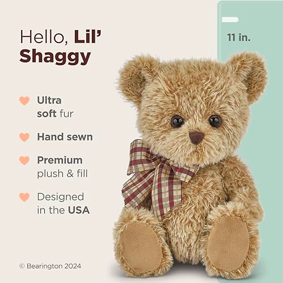 Bearington Collection Baby Shaggy The Brown Teddy Bear Plush, 11 Inch Bear Stuffed Animal