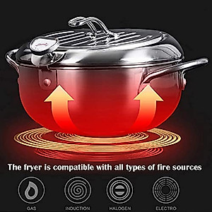 Wrqqwsy 9.45inch Deep Fryer Pot(°F), 3.4L Japanese Tempura Small Deep Frying Pot with Fahrenheit Thermometer, 304 Stainless Steel Deep Fryer with Oil Draining Rack for Tempura chips, Fries, Fish, and Chicken