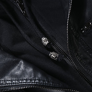 Tanming Women's Removable Hooded Faux Leather Jackets (X-Large, Black)