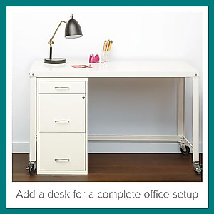 Hirsh Industries Space Solutions Metal 3 Drawer File Cabinet with Pencil Drawer Pearl White