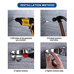 FULGENTE Broom Mop Holder Wall Mount Stainless Steel 304 Storage Organizer Heavy Duty Tools Hanger for Kitchen Bathroom Closet Garage Office Garden with 2 Racks 3 Hooks