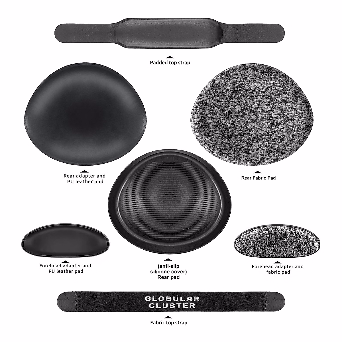 Globular Cluster Comfortable Kit Compatible with Meta Quest Pro-Soft and Bigger Forehead Pads and Rear Pads with Top Strap Added