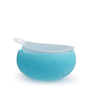Bakerpan Silicone Toddler Feeding Bowl with Lid for Food and Snacks On The GO (Blue)
