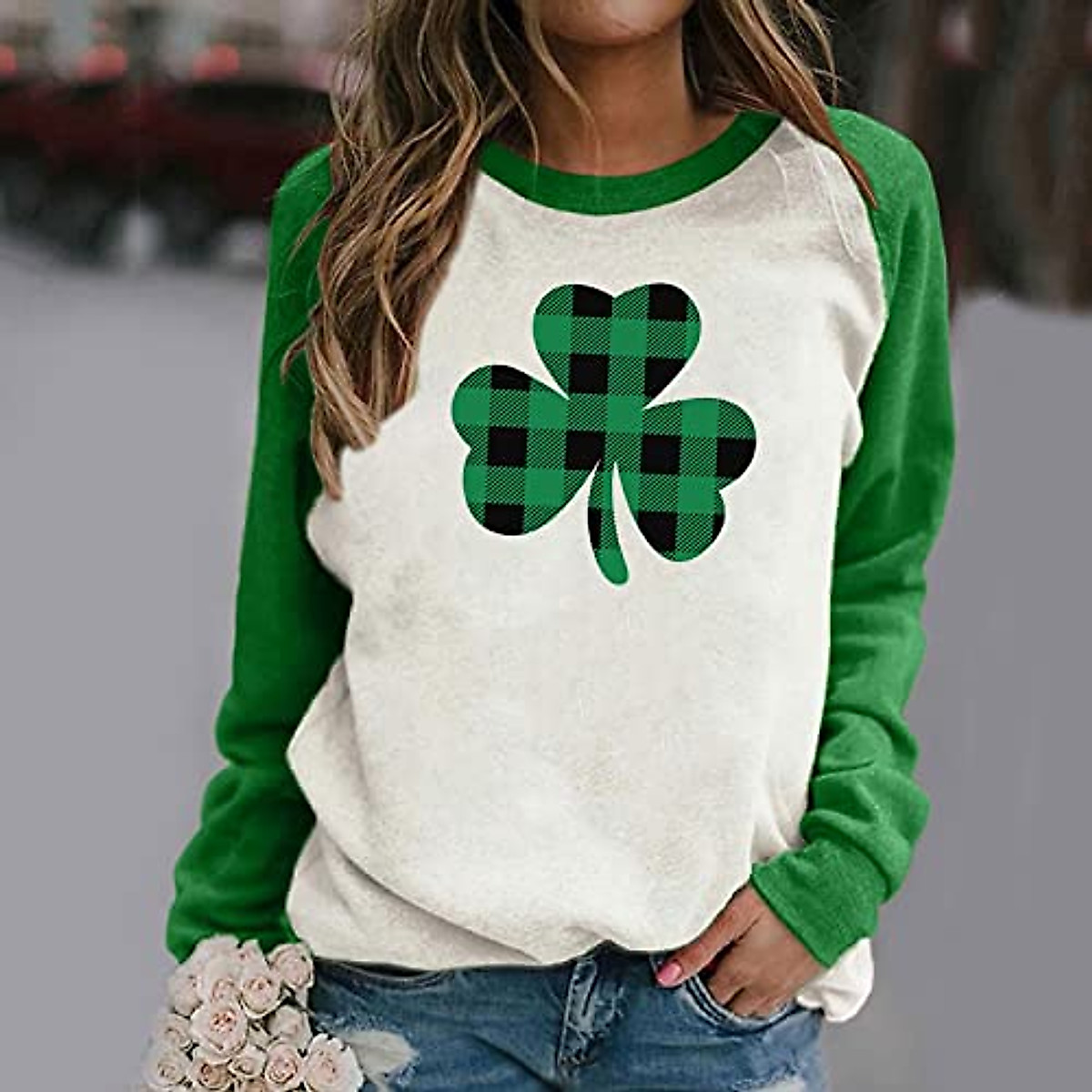Women Shamrock Irish Pullover Shirts Long Sleeve Graphic Sweatshirt Saint Patricks Day 2023 Cute Clothes Blouses