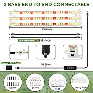 GYTF LED Grow Light Strips, 3500K 90-Bulb Full Spectrum Dimmable Plant Growing Lamp Bars with Auto ON/Off Timer for Indoor Plants Succulents Seeds Starting Hydroponics, Extendable Design