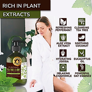 Tea Tree Body Wash with Mint for Women and Men - Helps Acne - Athletes Foot - Jock Itchy - Ringworm - Eczema - Body Odor - Itchy Skin - Moisturizing and Hydrating Sensitive Skin - 16oz