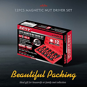 12-Piece Magnetic Nut Driver Set - Premium Impact Power Hex Nut Driver Drill Bit Master Kit, SAE & Metric, 1/4-Inch Quick-Change