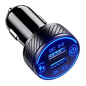 Car Charger, BRCOVAN Dual QC3.0 Port USB Car Charger Adapter, 36W 3A Fast Charge Car Phone Charger with Touch Switch & Blue LED
