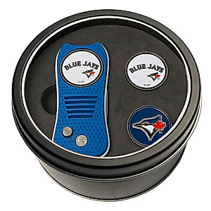 Team Golf MLB Toronto Blue Jays Tin Gift Set with Retractable Divot Tool and 2 Ball Markers Gift Set with 3 Magnetic Ball Markers, Patented Single Prong Design, Causes Less Damage to Greens