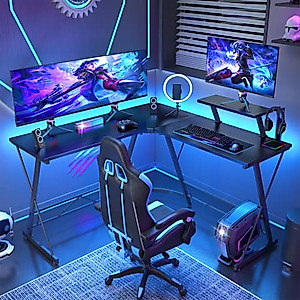 Mr IRONSTONE L Shaped Gaming Desk Corner Computer Desk, Home Office Desks Writing Workstation with Large Monitor Stand, Easy to Assemble (Black,51 Inch)