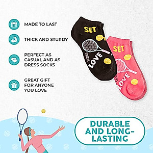 Foozys Women’s Low Cut No Show Socks - Tennis Cute Sport Themed Fashion Novelty Sock for Women - 2 Pairs Included in Two Colors - Girl Gifts, Sporty Racket Ball Stocking Stuffers