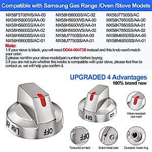 [Upgraded] DG64-00473A Stove Knobs Compatible with Samsung Gas Range, Reinforced Stainless Steel Protection Power Ring, Ultra Durable Control Knobs Replacement for Samsung Stove Burner Oven (5 Pack)